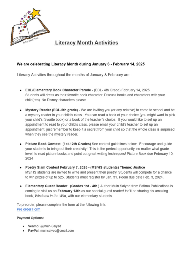 Literacy Month Activities 2025 Parent Communication | PDF | Human ...