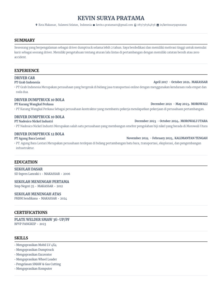 CV Kevin Surya Pratama | PDF