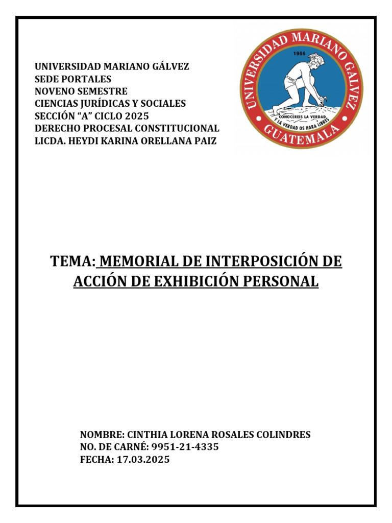 Annotated-TAREA 3 (Memorial de Exhibición Personal) - 1 | PDF | Guatemala | Detención ...