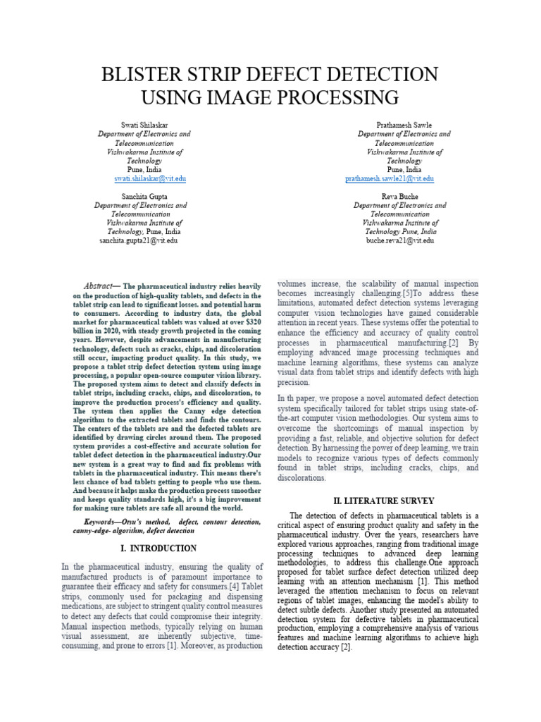 FINAL DRAFT - Blister Tablet Defect Detection | PDF | Image ...
