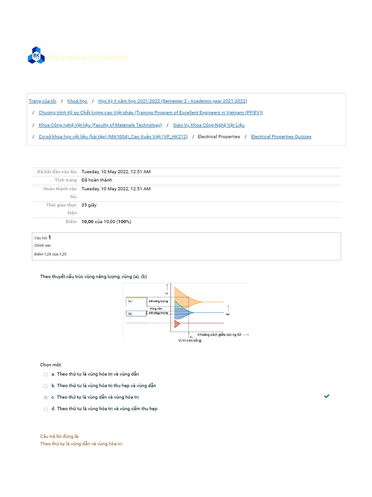 Electrical Properties Quizzes - Attempt Review | PDF