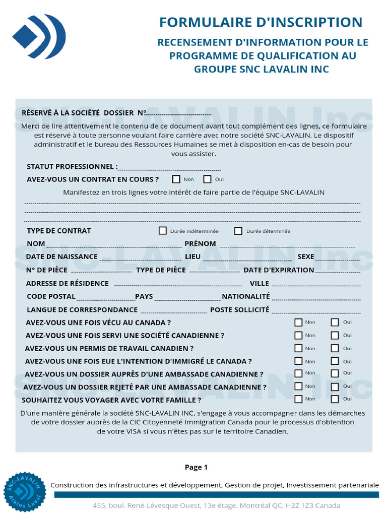 Formulaire SNC Lavalin 2 3 | PDF