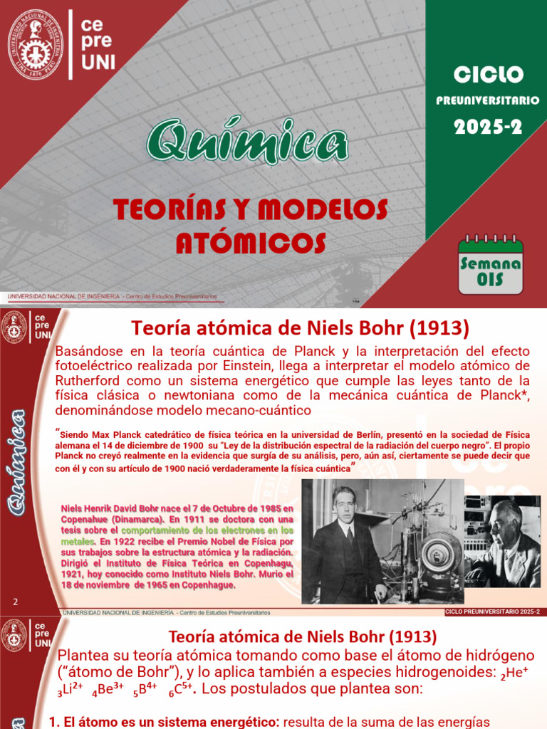 04 Pre 01 S01S 2025 2 | PDF | Átomos | Niels Bohr