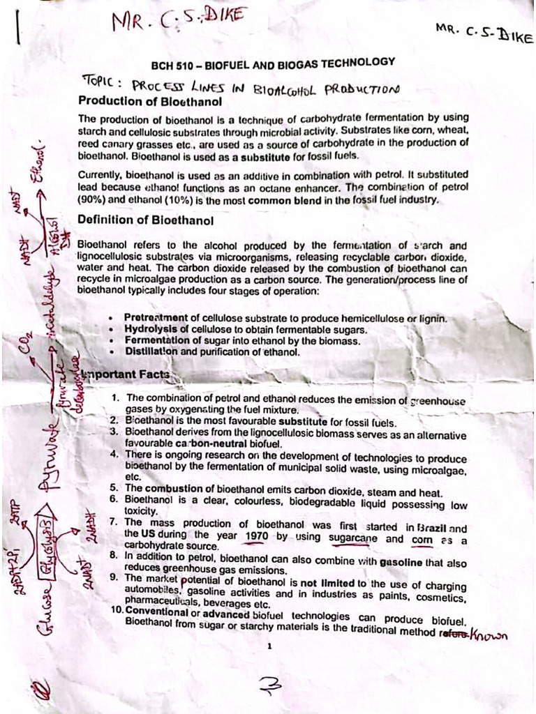 BCH 510 Process Lines in Bioalcohol Production | PDF