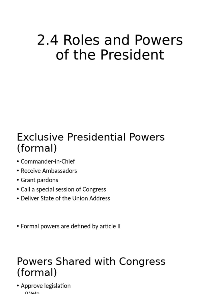 Presidential Powers and Roles Explained | PDF | Presidents Of The ...