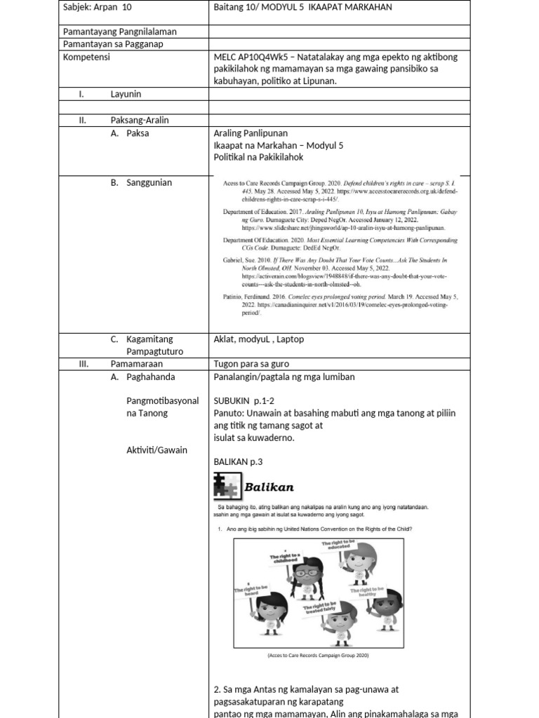 Arpan 10 DLL Q4 Modyul 5 | PDF
