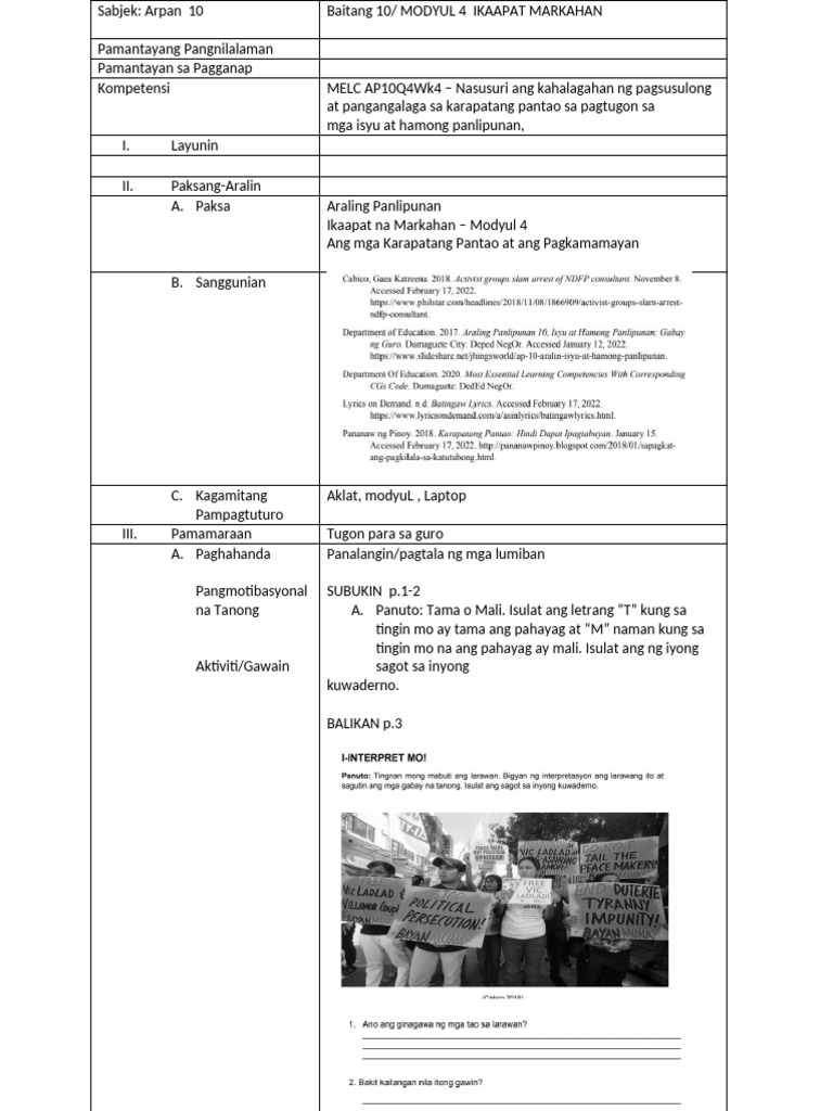 Arpan 10 DLL Q4 Modyul 4 | PDF