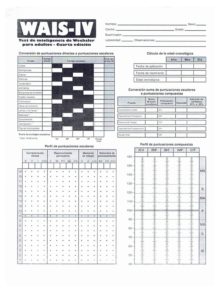 WAIS IV Test de Inteligencia para Adultos | PDF