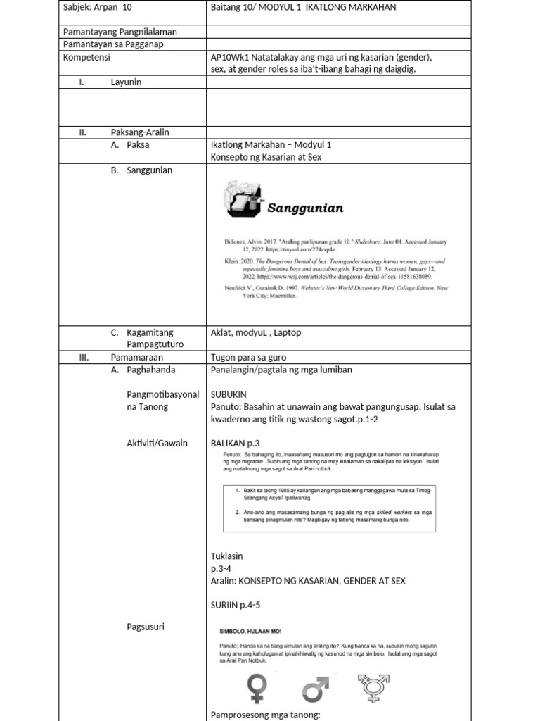 Arpan 10 DLL Q3 Modyul 1 | PDF