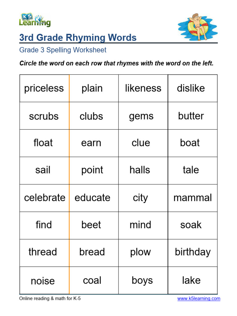 Grade 3 Rhyming Words 3 | PDF
