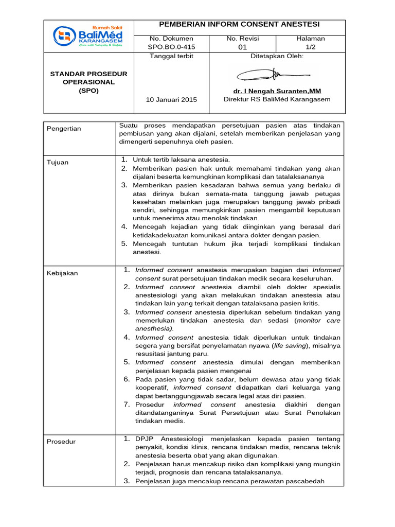 Prosedur Informed Consent Anestesi | PDF