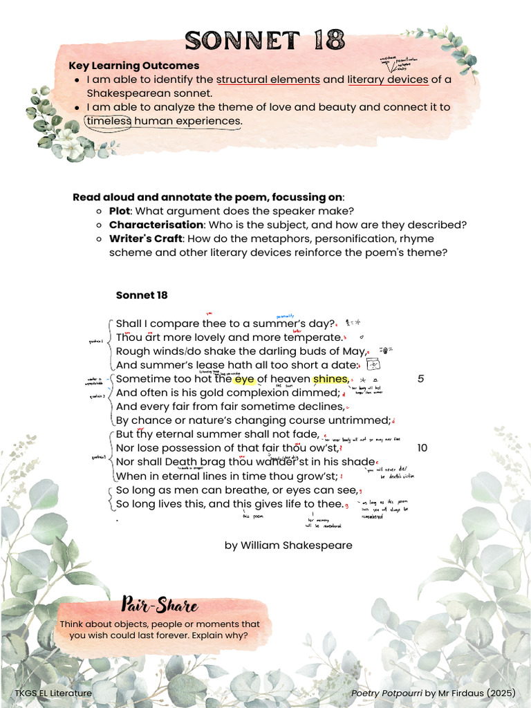 Sonnet 18 notes | PDF | Poetry | Sonnets