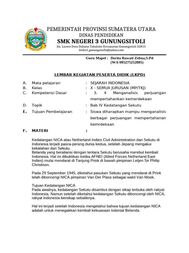 LKPD Sejarah KLS Xi | PDF