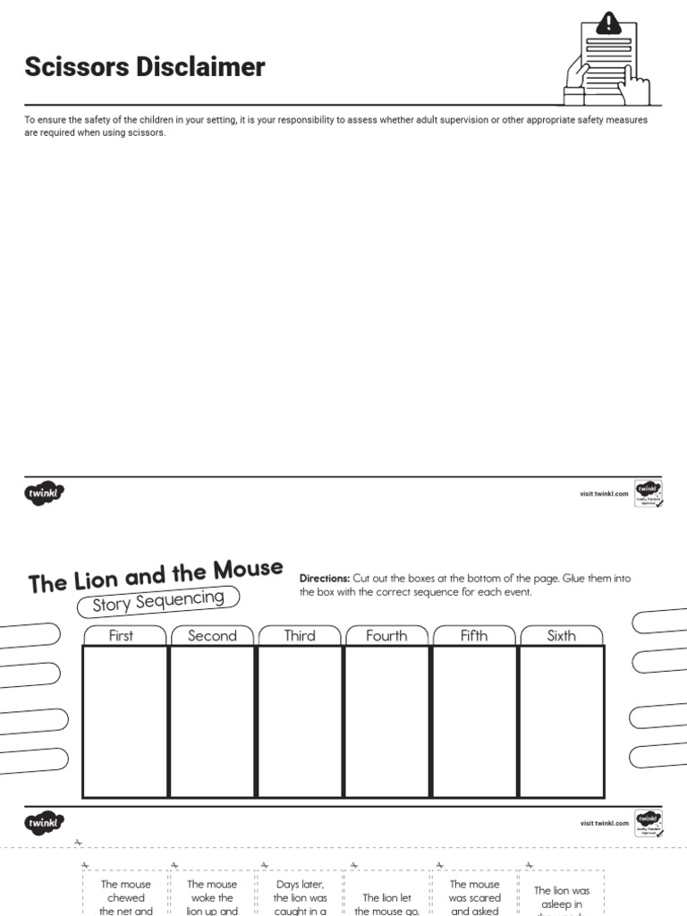The Lion and The Mouse Story Sequencing For K-2nd Grade | PDF