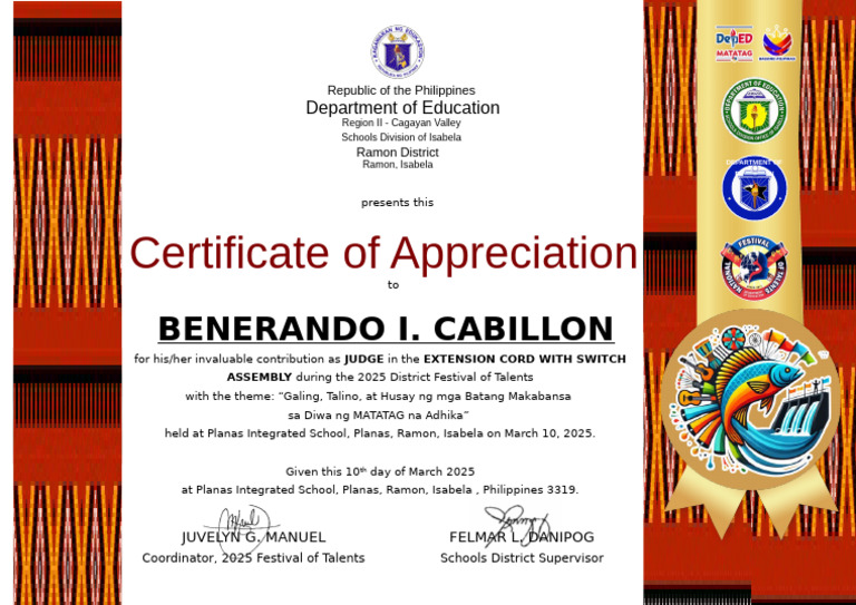 Cert of Appreciation - Judge | PDF