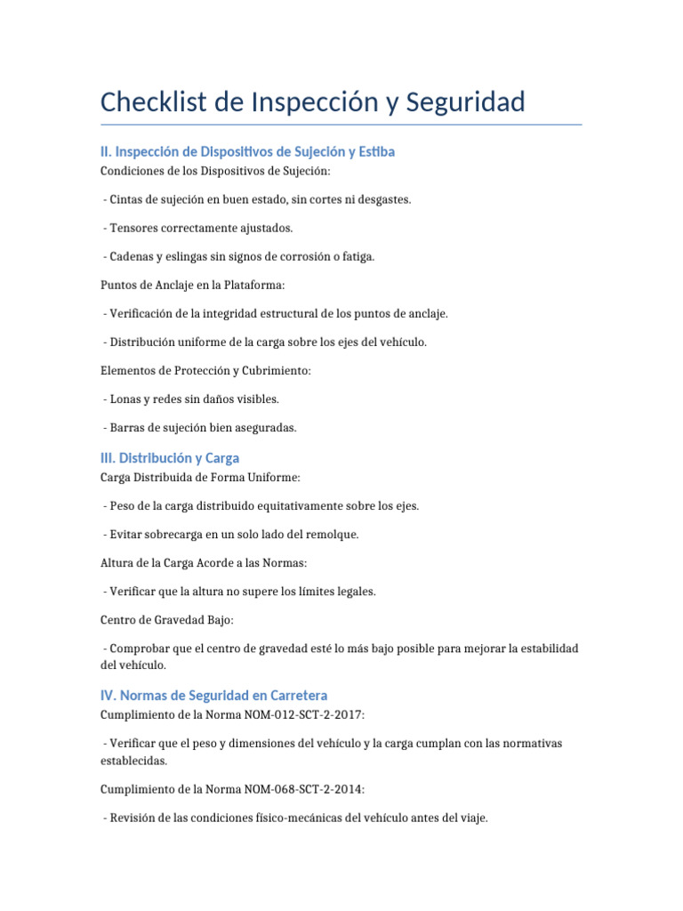 Checklist Inspeccion Seguridad Carga Estiba | PDF