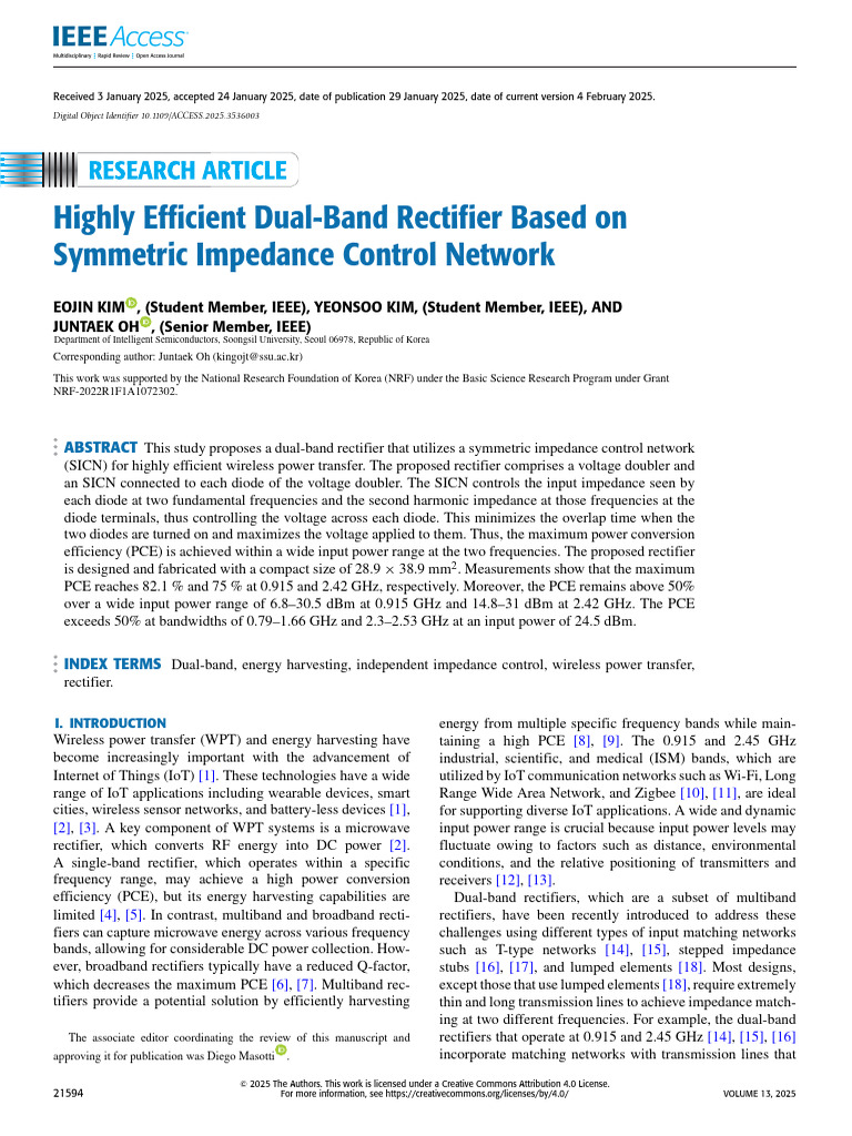 Highly Efficient Dual-Band Rectifier Based On Symmetric Impedance ...