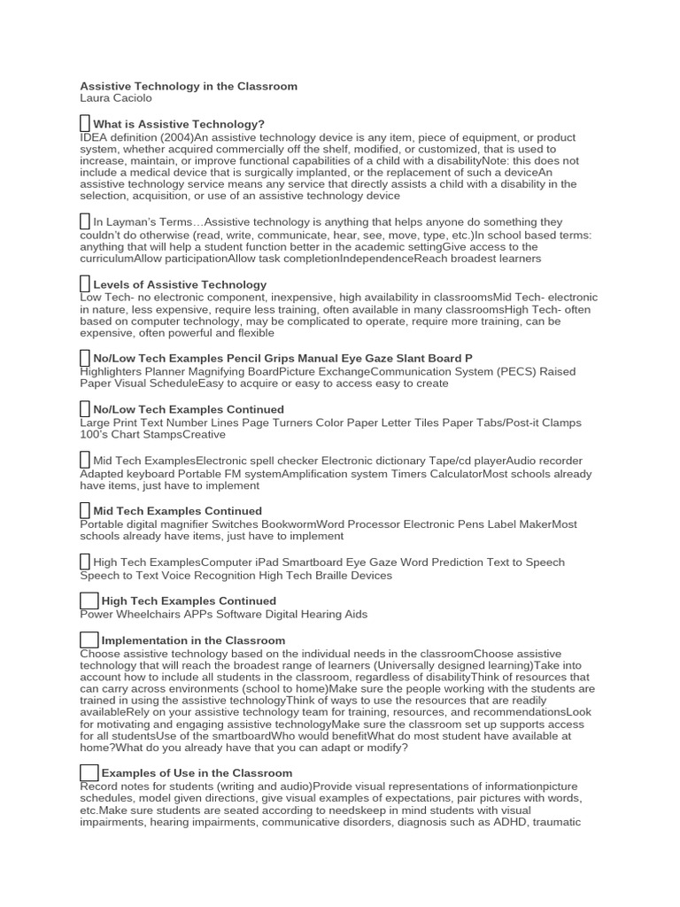 Assistive Technology in The Classroom | PDF