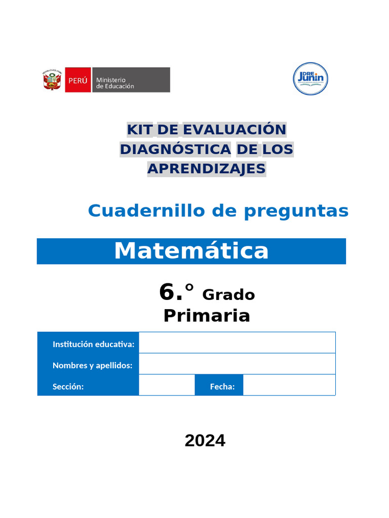 Prueba Diagnóstica de Matemática 6° Grado | PDF