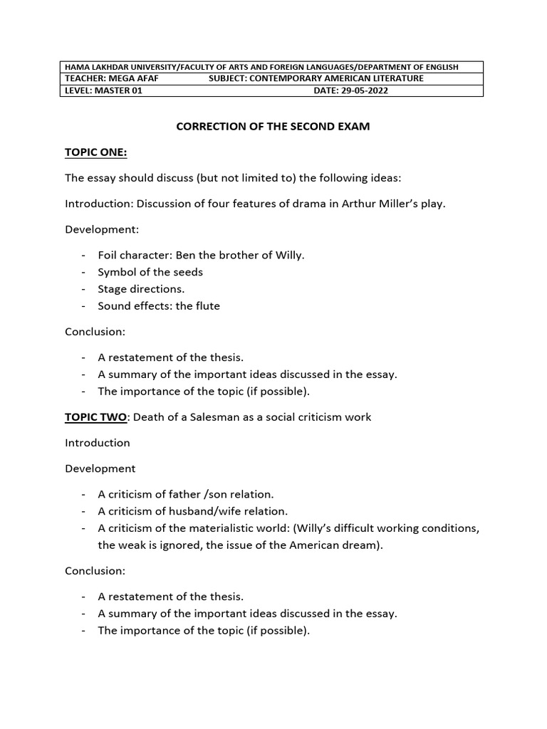 Correction of The American Literature Exam of Master 01 | PDF