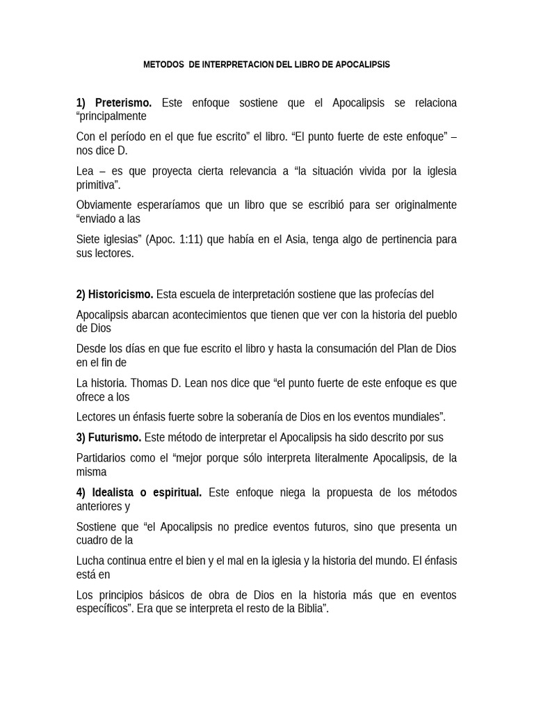 Metodos De Interpretacion Del Libro De Apocalipsis Pdf