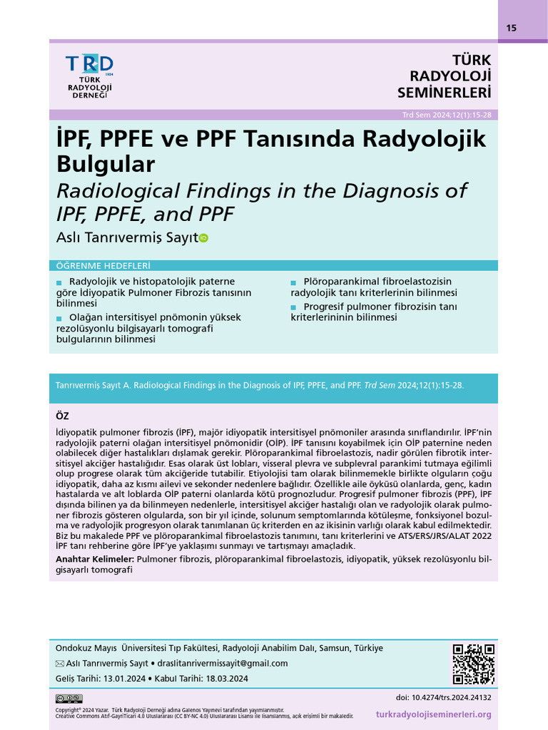 İPF, PPFE Ve PPF Tanısında Radyolojik Bulgular | PDF