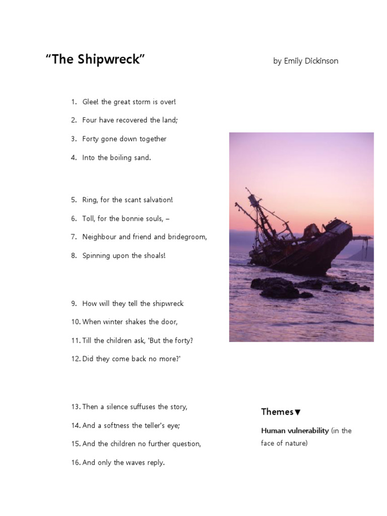 The Shipwreck - by Emily Dickinson Uctohs | PDF