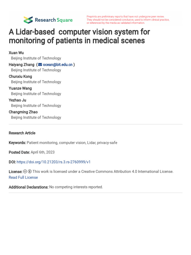 A Lidar-Based Computer Vision System For Monitoring | PDF | Lidar | Computer Vision