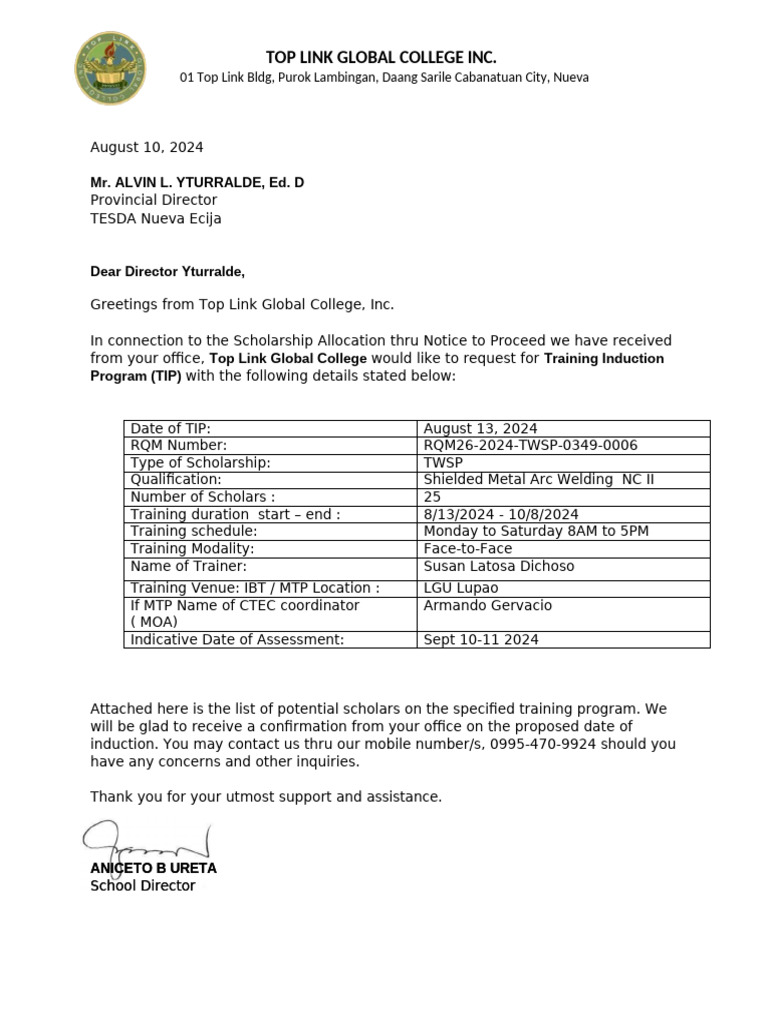 TIP Request-SMAW II-Lupao (2) | PDF | Materials | Electricity