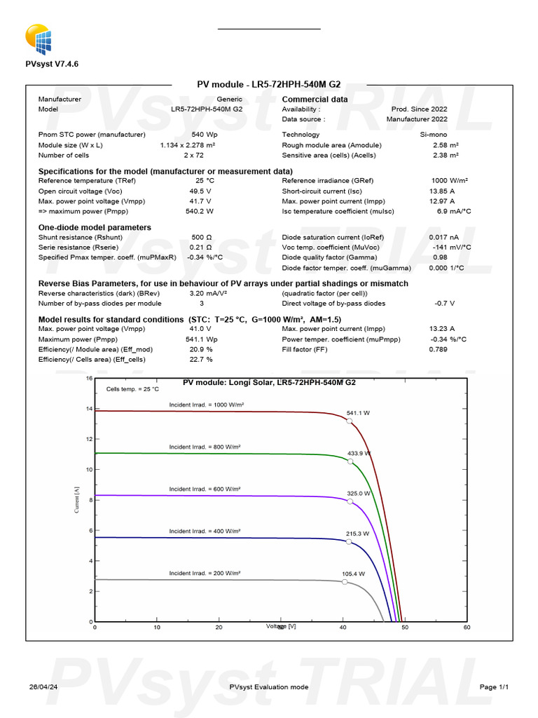Longi - lr5-72 HPH 540 M - G2.pan | PDF | Diode | Electrical Engineering