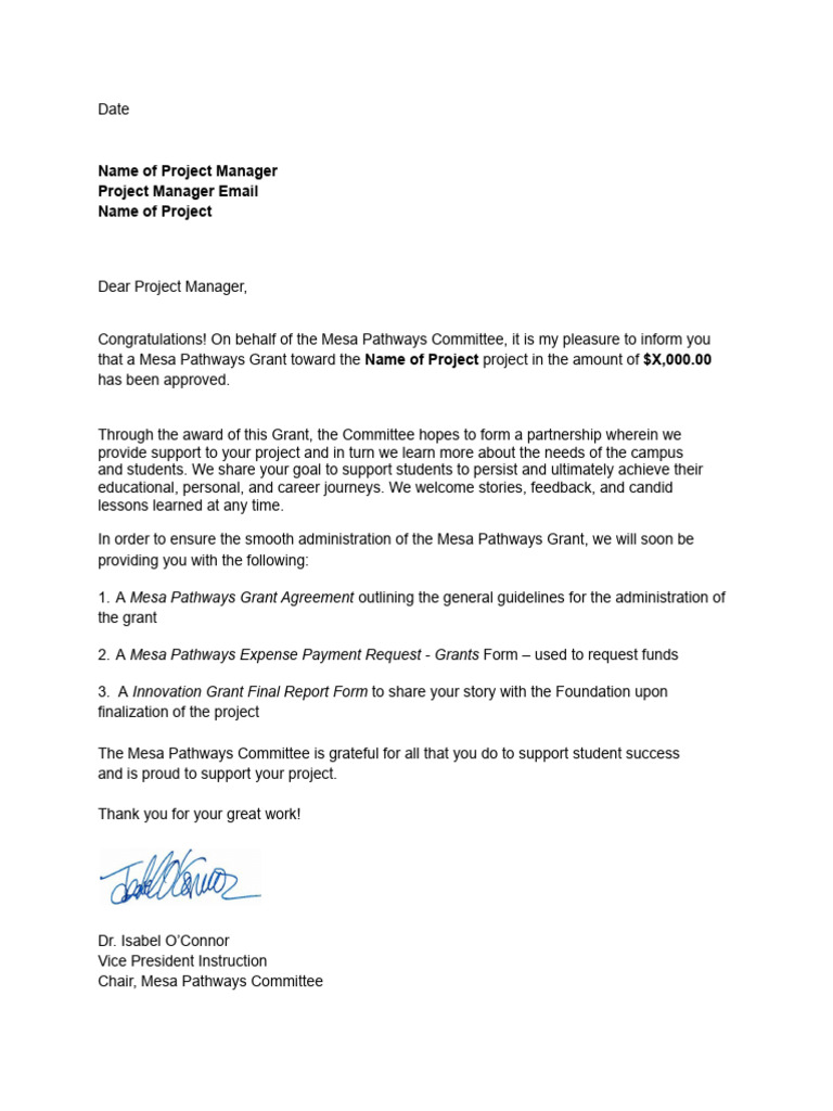 Pathways Project Grant Award Sample Packet | PDF