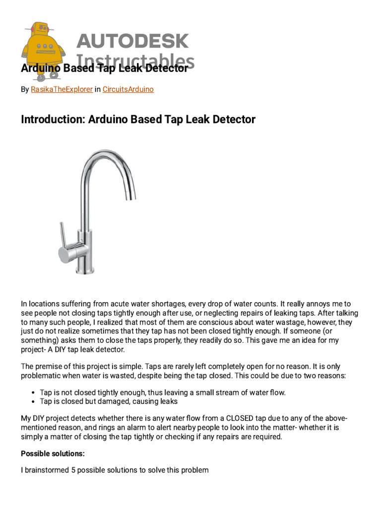 Arduino Based Tap Leak Detector - 5 Steps Instructables | PDF | Arduino ...