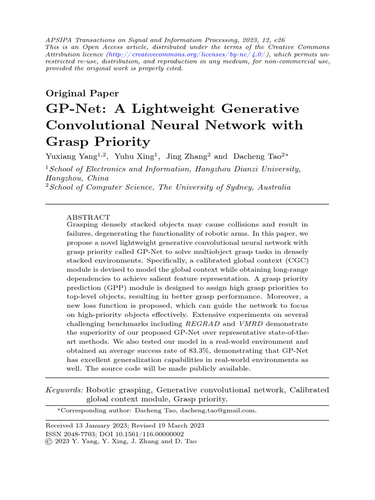 GP-Net: A Lightweight Generative Convolutional Neural Network with Grasp Priority | PDF | Deep ...
