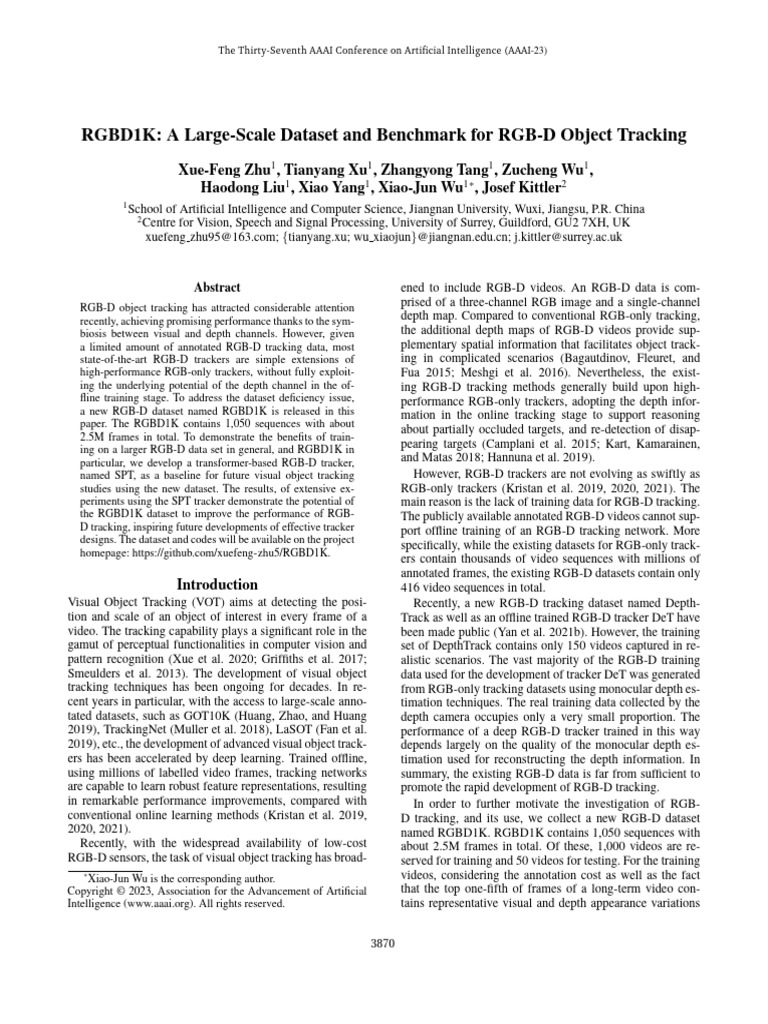 A Large-Scale Dataset and Benchmark For RGB-D Object Tracking | PDF ...