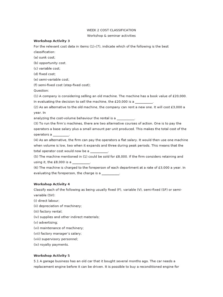 Week 2 Workshop and Seminar Activity | PDF | Cost | Salary