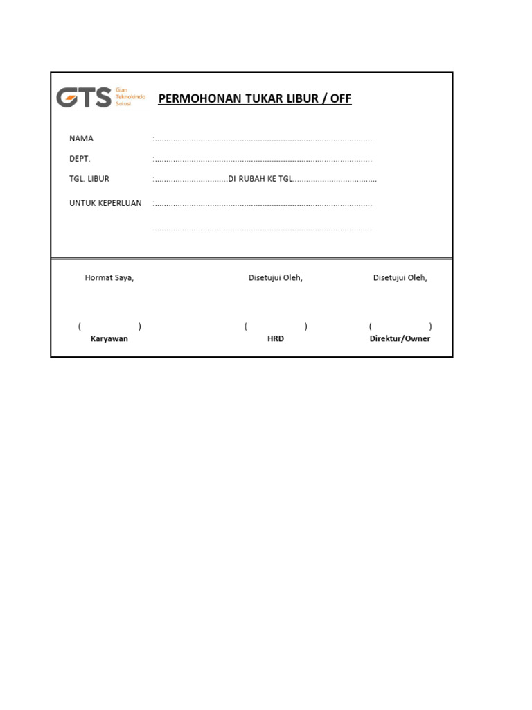 Form Pengajuan Tukar Libur | PDF