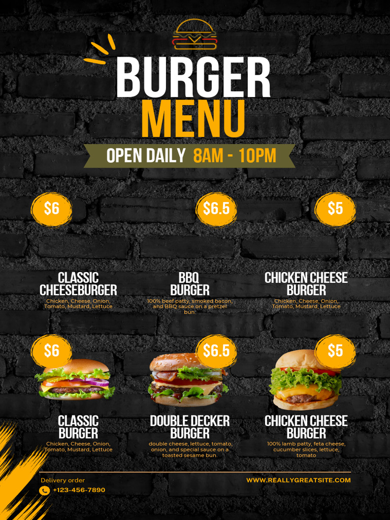Delicious Burger Menu Options | PDF