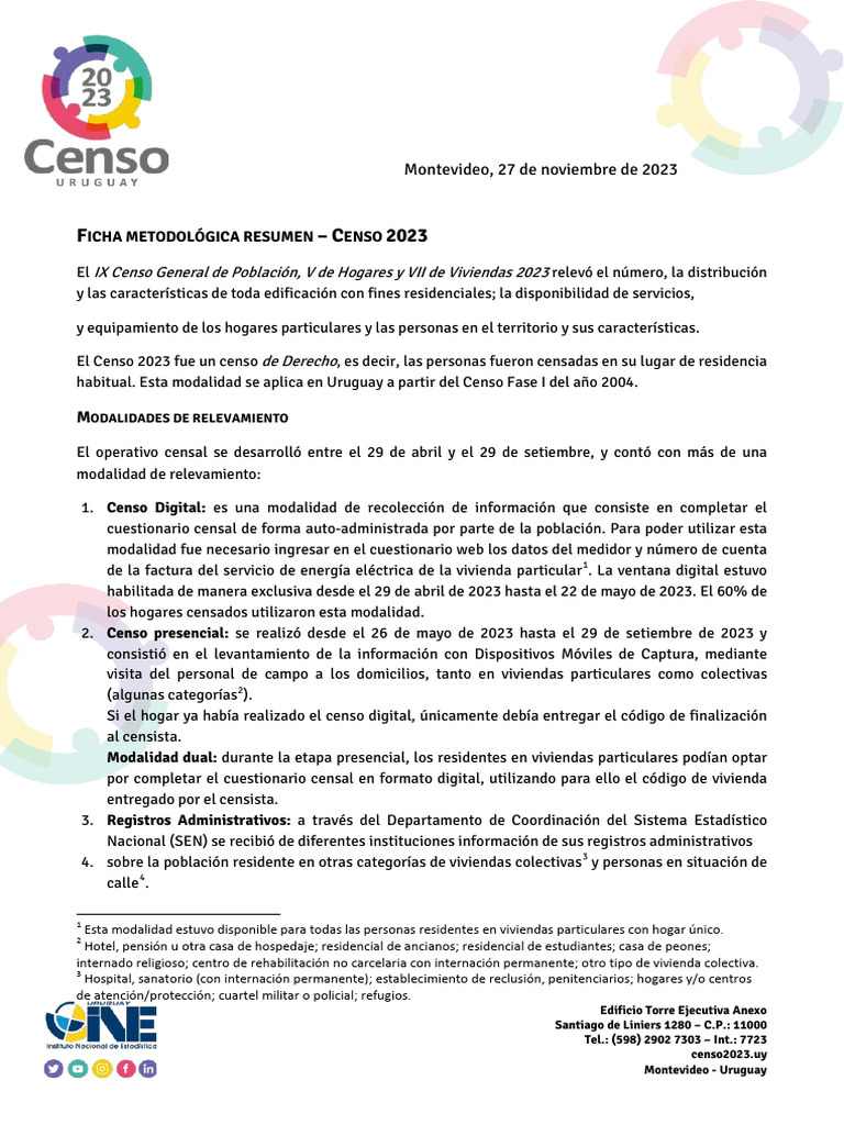 Resumen del Censo 2023 en Uruguay | PDF | Censo