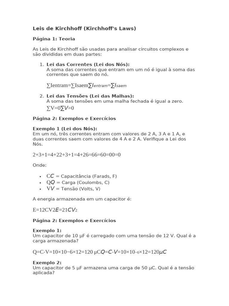 Leis de Kirchhoff: Teoria e Exemplos | PDF
