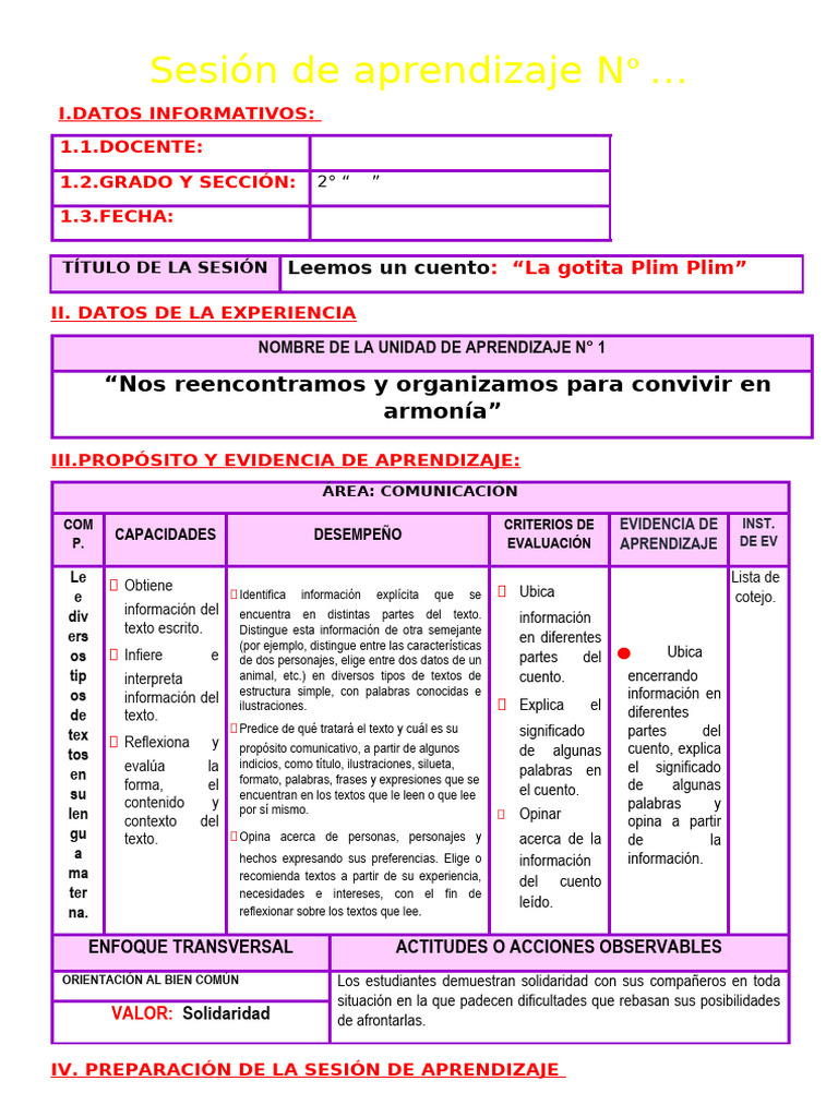 SESIÓN LEEMOS UN CUENTO LA GOTITA PLIM PLIM 2° MAESTRA JANET | PDF | Aprendizaje | Modificación ...