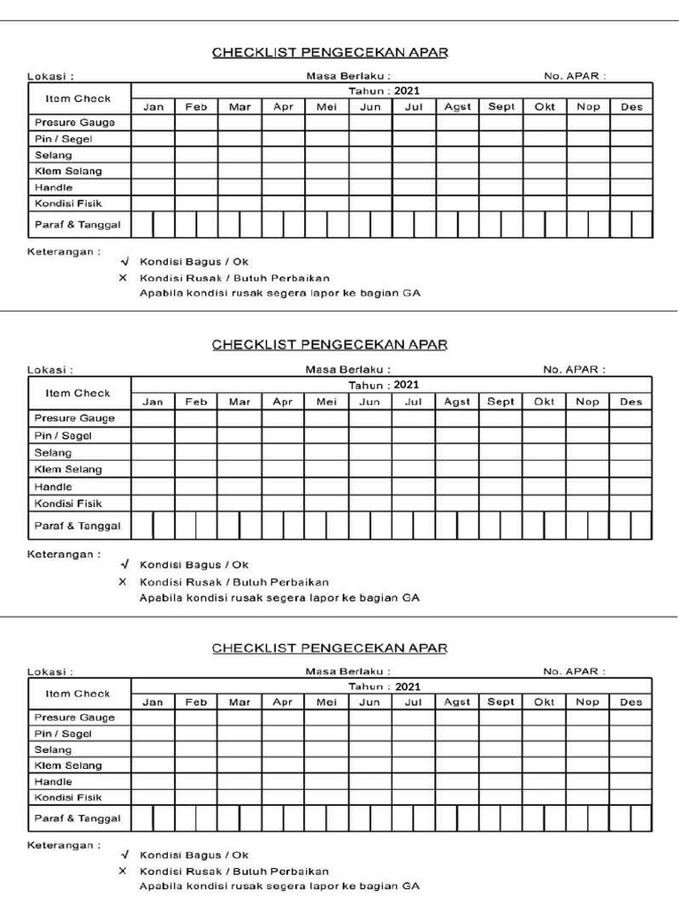 Checklist Pengecekan Apar | PDF