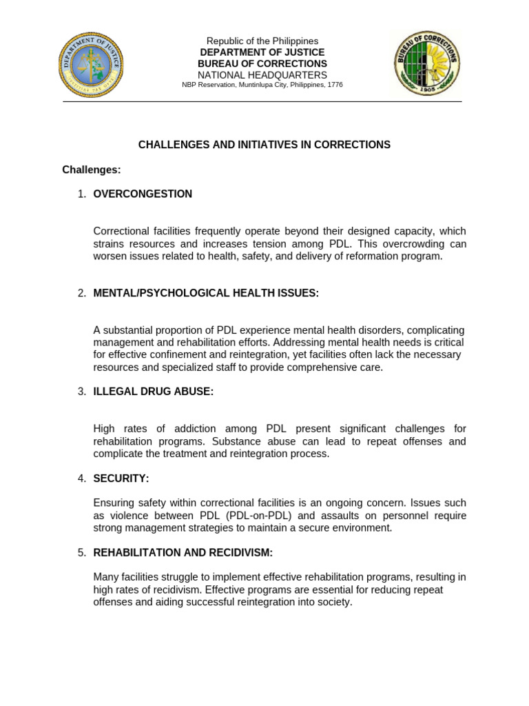 Challenges and Initiatives in Corrections | PDF | Rehabilitation ...