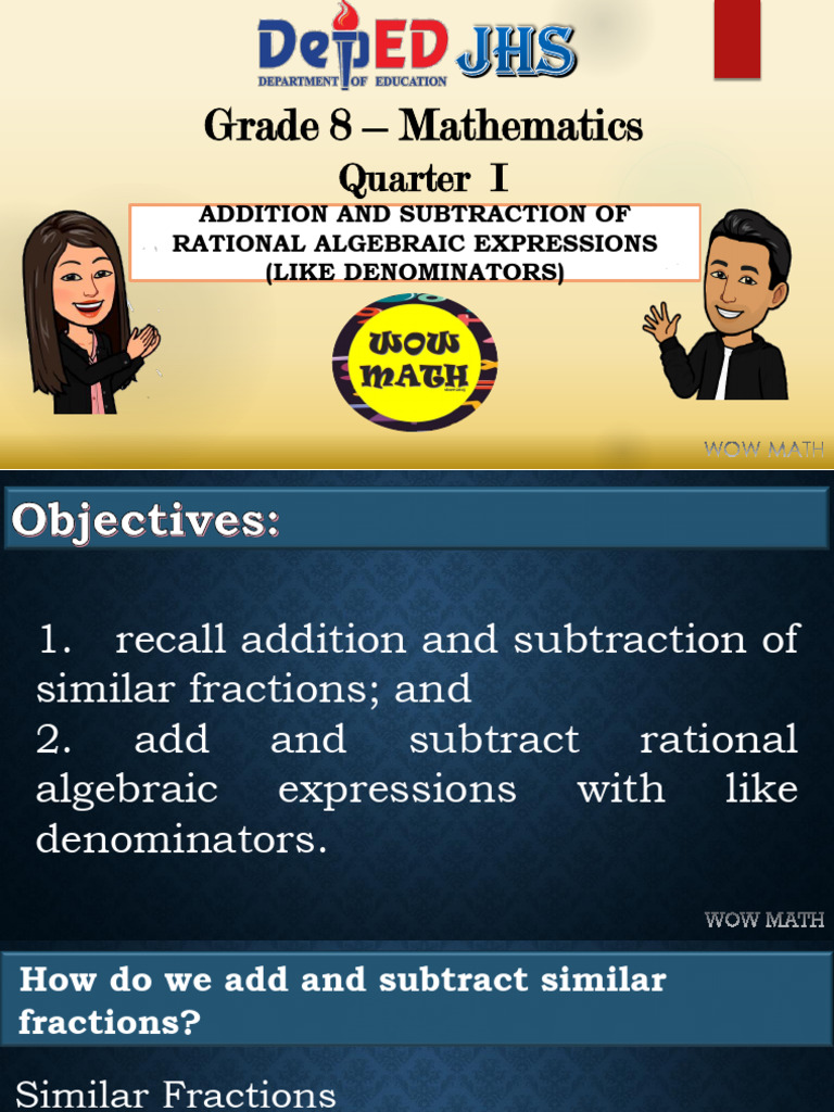 Addition and Subtraction of Rational Algebraic Expressions (Like ...