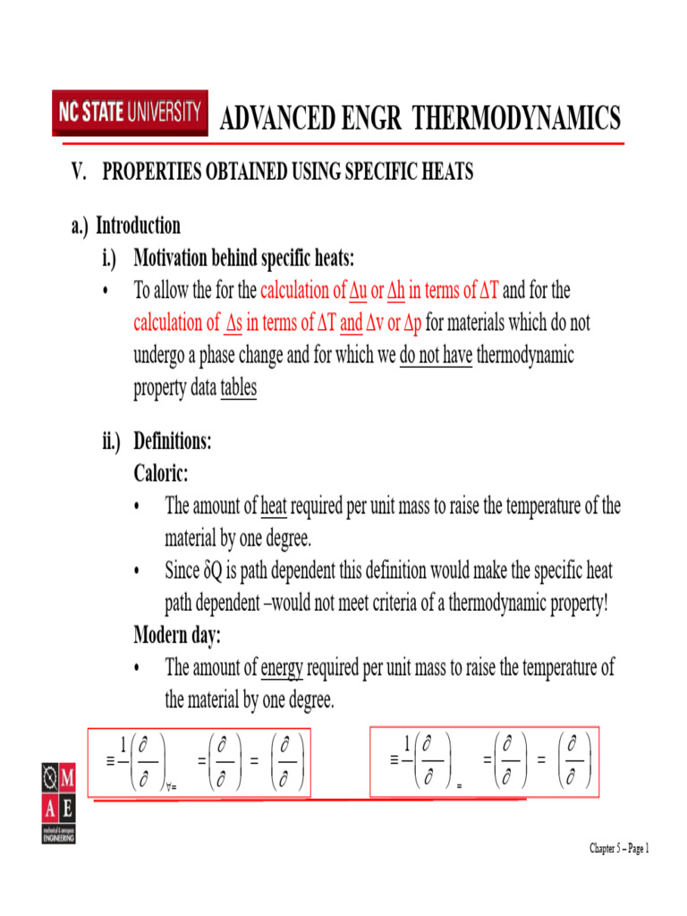 Chapter 5 Properties Obtained Using Specific Heats sp22 | PDF | Heat ...