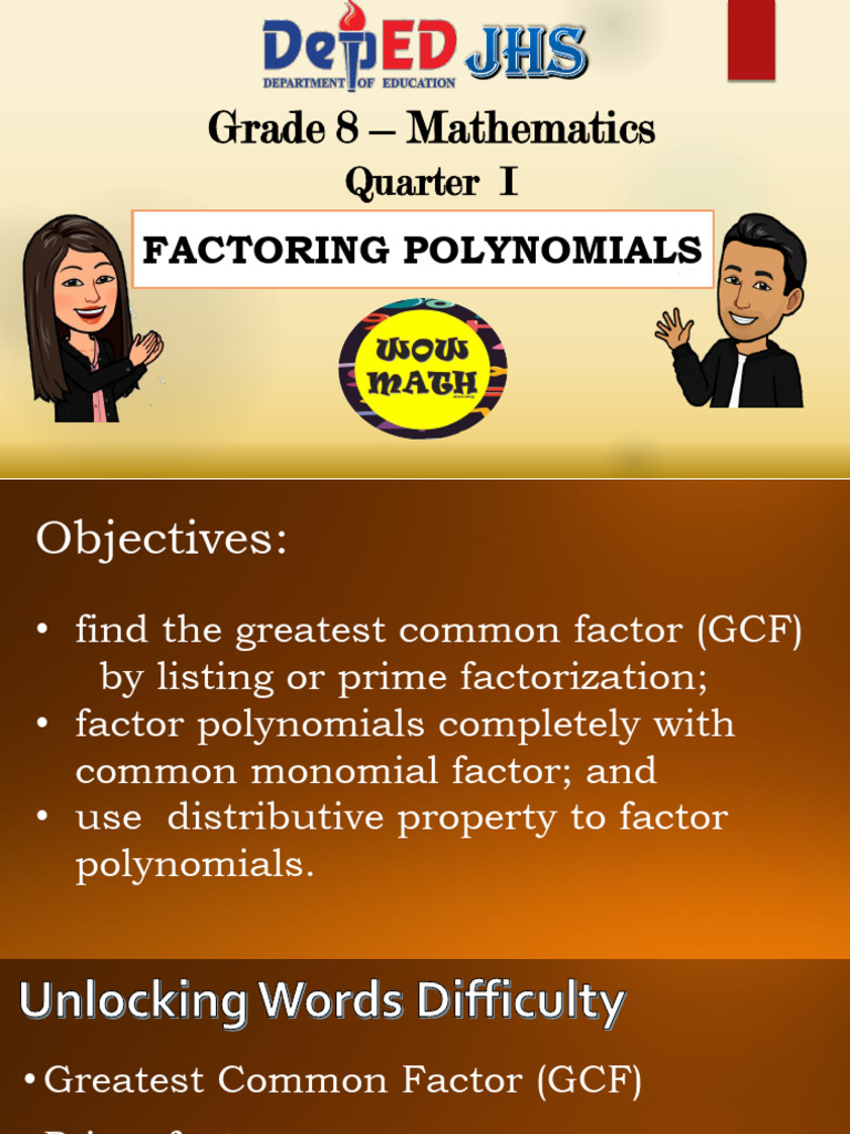 Grade 8 Math: Factoring Polynomials | PDF | Factorization | Algorithms