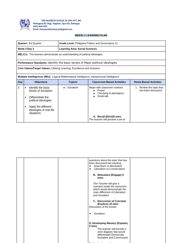 Weekly Learning Plan General Chemistry 1 | PDF | Teachers | Learning