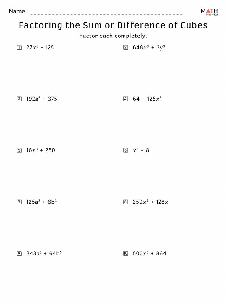 Factoring-Sum-and-Difference-of-Cubes-Worksheet | PDF