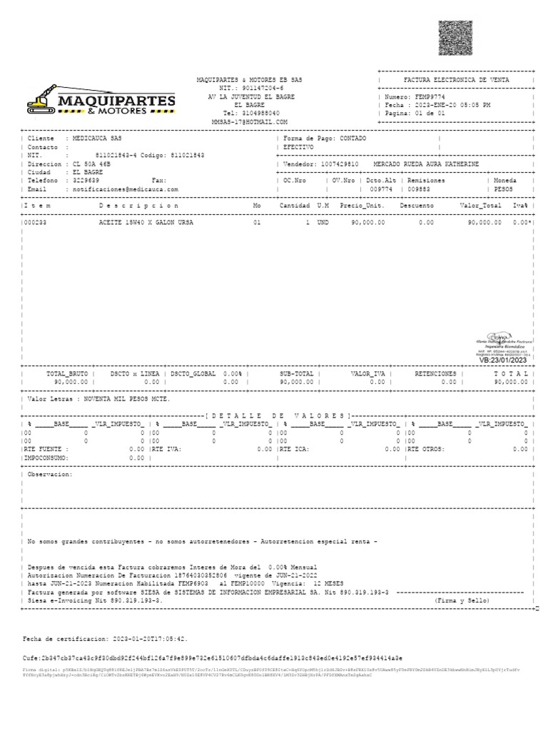 Factura Aceite | PDF | Documentos empresariales