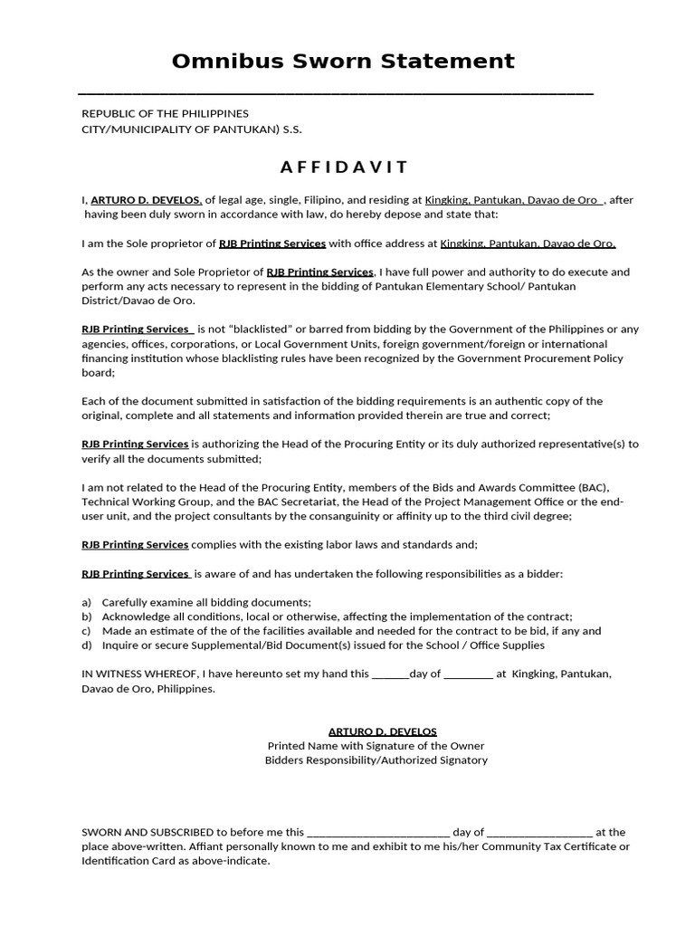 Omnibus Sworn Statement 2 (1) | PDF | Affidavit
