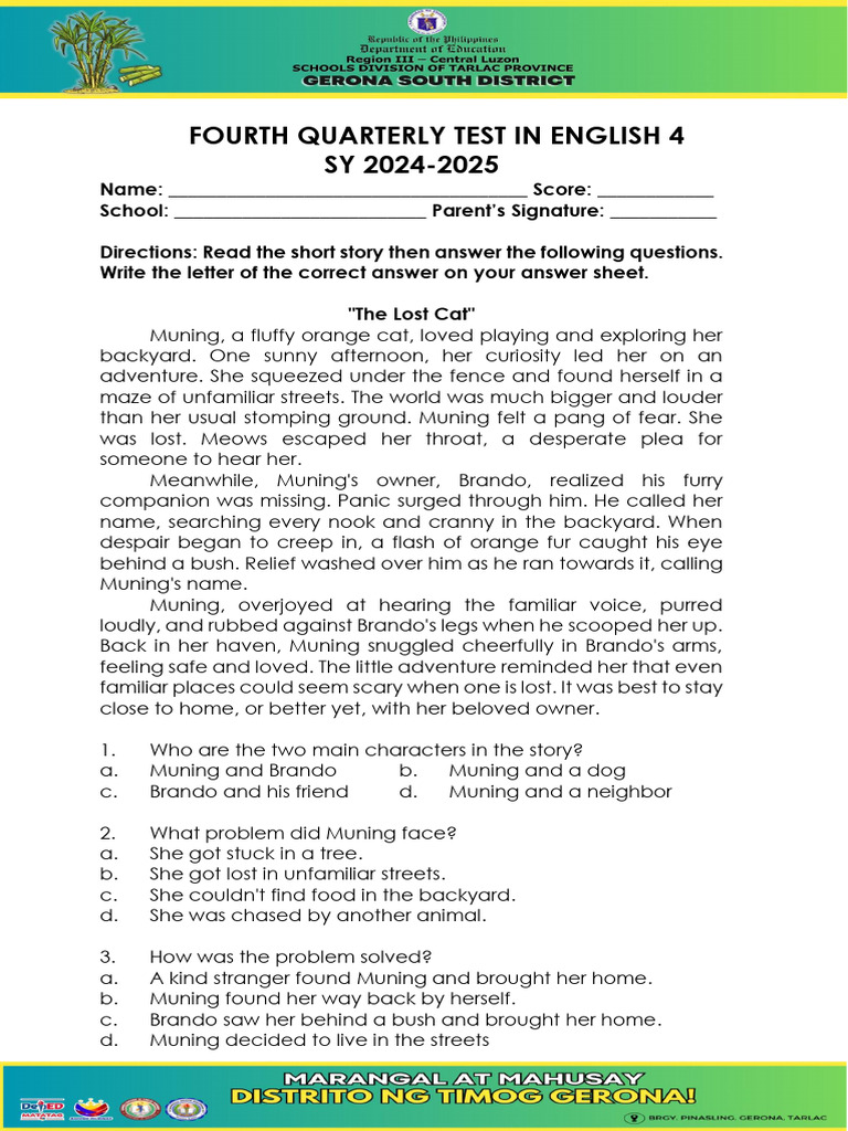 ENGLISH 4 - 4th QUARTER TEST | PDF | Nonverbal Communication